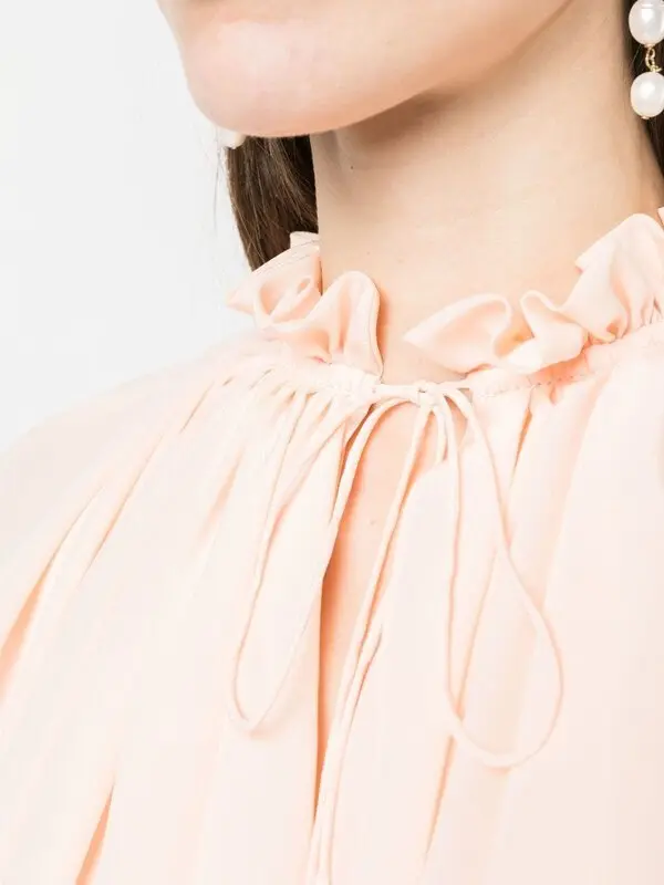 LANVIN Pleated-neckline Silk Blouse - Orange