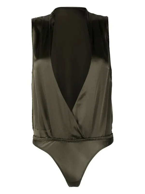 MAISON CLOSE Silk Plunge V-neck Bodysuit - Green
