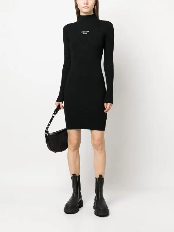 Calvin Klein Logo-Embroidered Knit Dress In Black - 75% Off | Editorialist