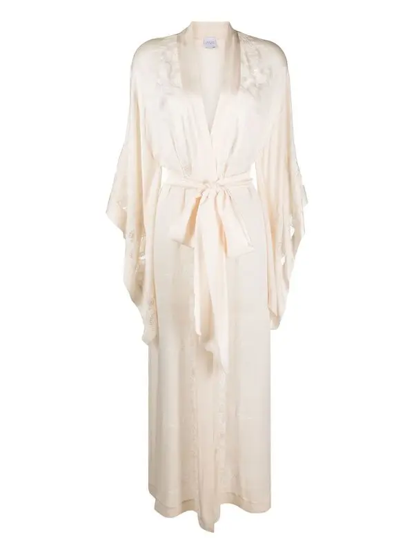 Carine Gilson Lace-trim Butterfly Silk Robe - White