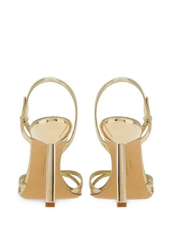 FERRAGAMO Gancini 105mm Metallic Leather Sandals