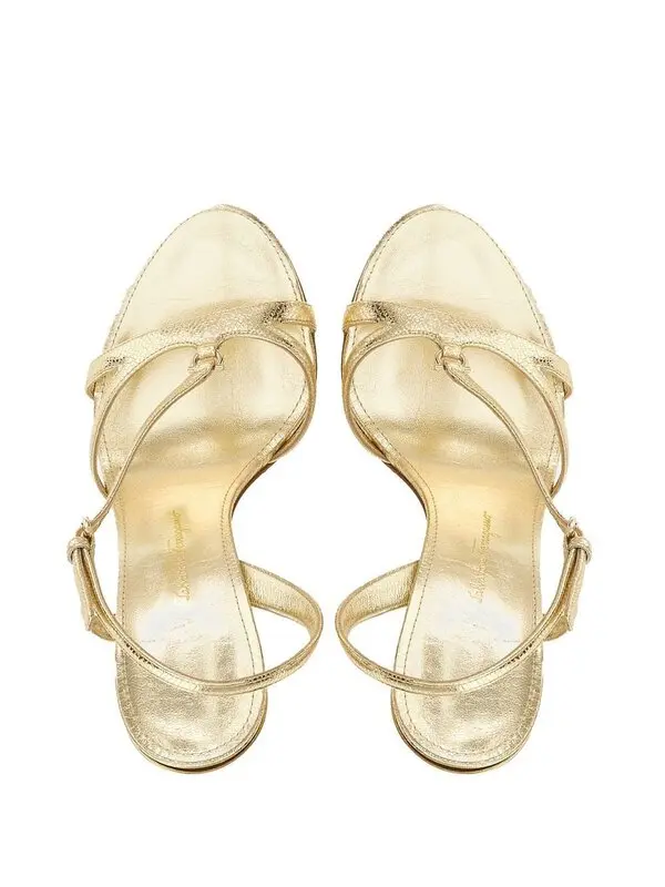 FERRAGAMO Gancini 105mm Metallic Leather Sandals