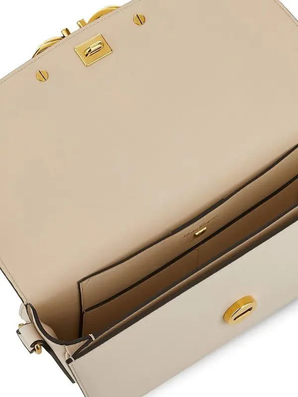 FERRAGAMO Trapezio Leather Shoulder Bag - Neutrals