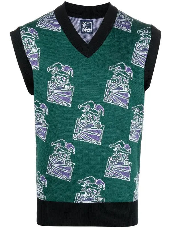 RASSVET Clown-intarsia Knitted Vest - Green