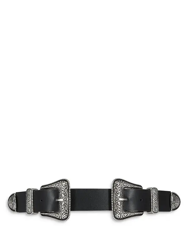 The Kooples Wide Western Double Buckle Belt In Black - 47 
