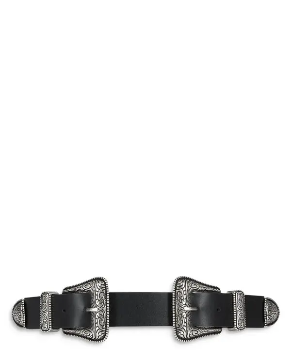The Kooples Black Double-Buckle Leather Belt THE KOOPLES Black Double Buckle Western-Style Belt | endource main image 2
