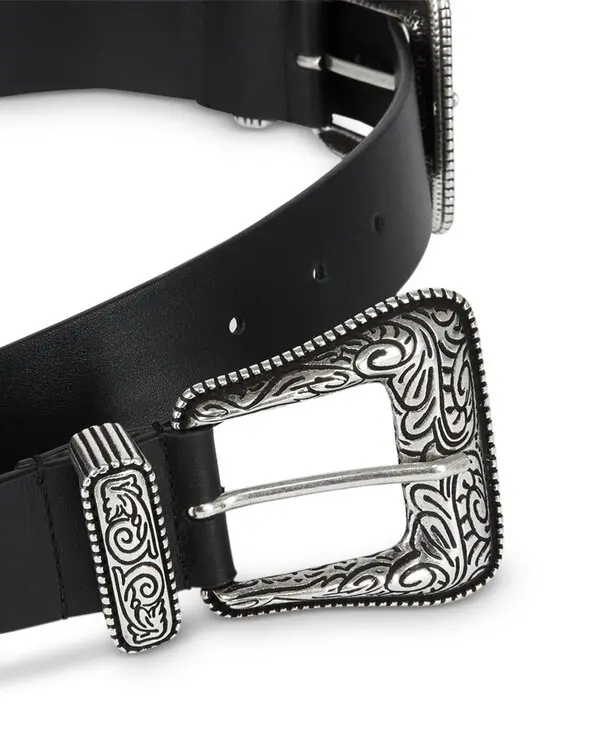 The Kooples Wide Western Double Buckle Belt In Black - 47 