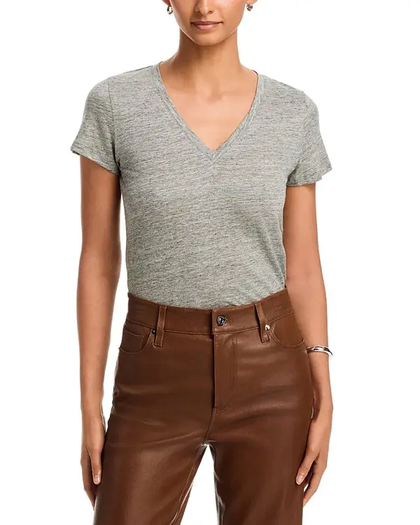 Majestic Filatures Linen Blend V-neck Tee - Granit