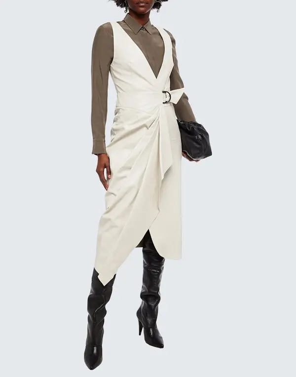 Isabel Marant Midi Leather Wrap Dress - White
