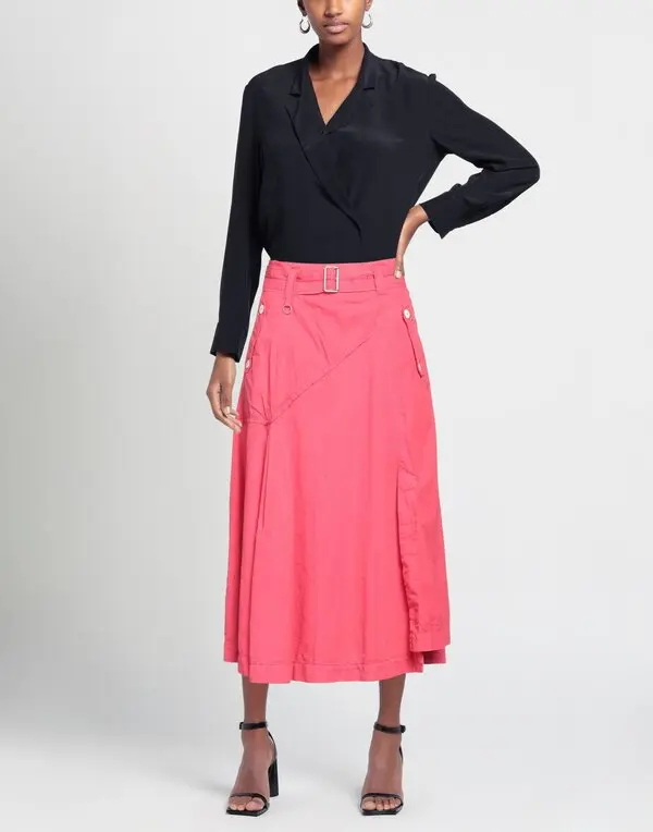 High Flared Midi Skirt - Red