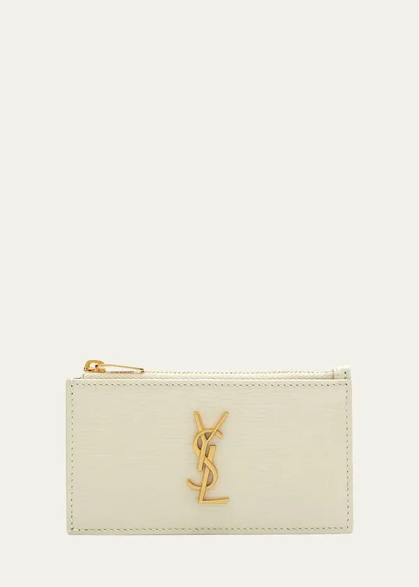 Saint Laurent Monogram Ziptop Card Case In Snake-Embossed Leather