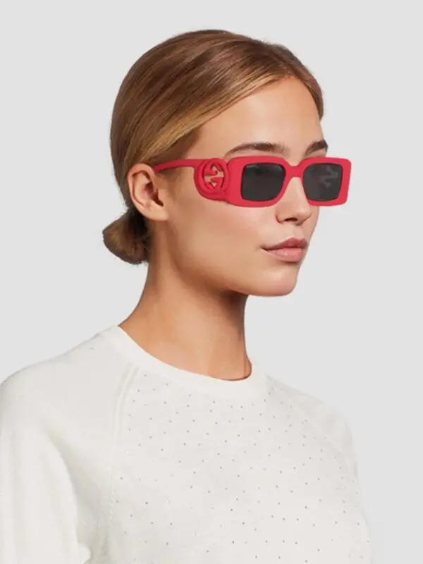 Gucci Chaise Longue 54mm Rectangular Sunglasses - Red