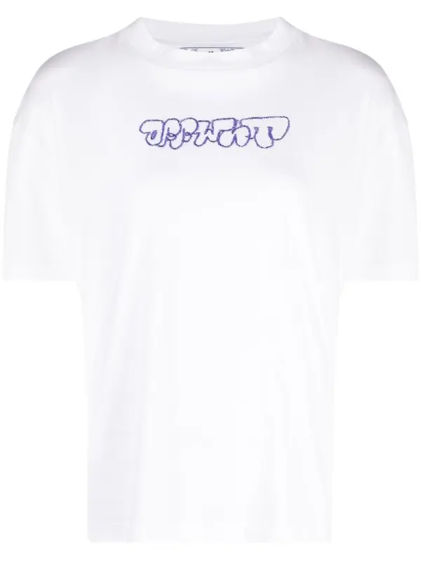 Off-White Sketch Arrow-embroidered Cotton T-shirt - White
