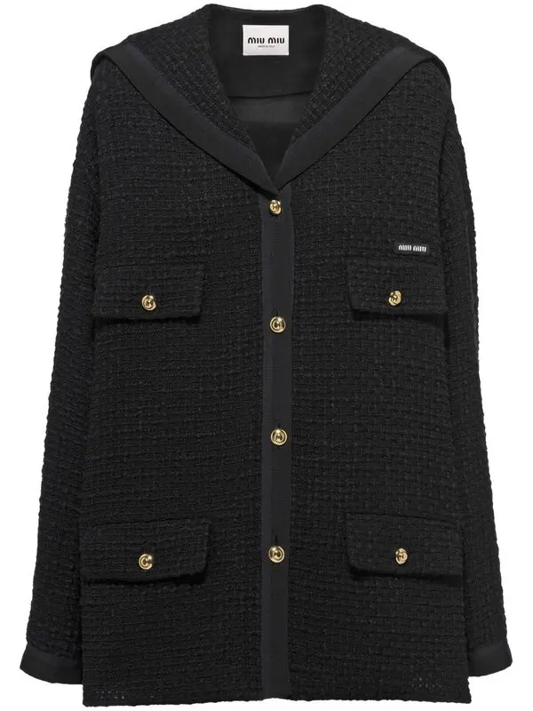 Miu Miu Single-Breasted Tweed Jacket - Black | Editorialist