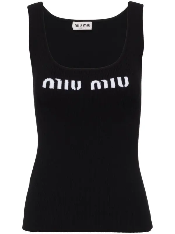 トップス MIUMIU Navy Short Tank Top Miu Miu Knit Tank Top - Navy | Editorialist