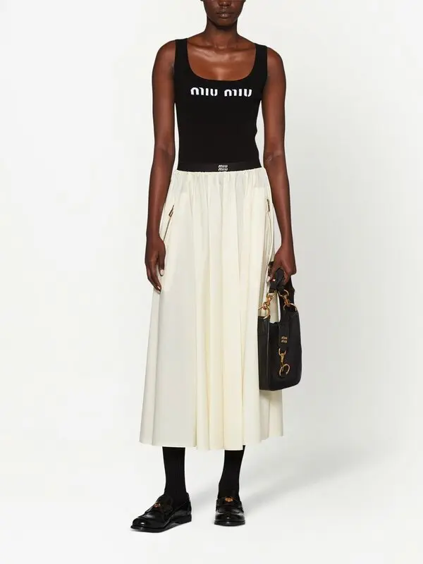 Miu Miu Logo-Knit Ribbed Tank Top - Black | Editorialist