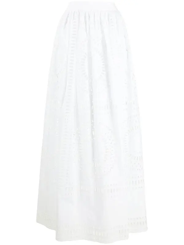 Alberta Ferretti Broderie Anglaise Maxi Skirt - White