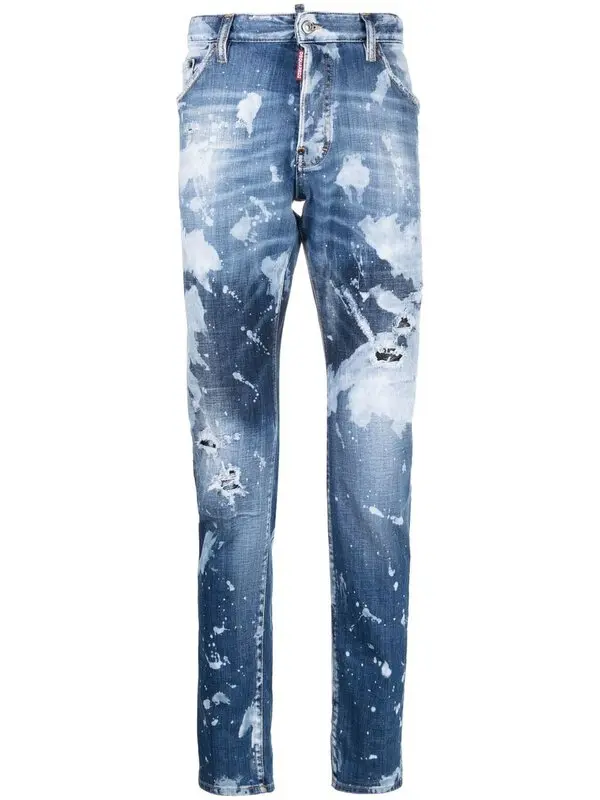 Dsquared2 Paint Splatter Straight-leg Jeans - Blue