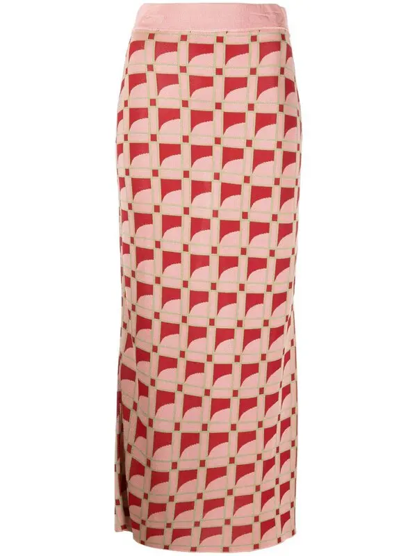 PAULA Long Jacquard Pencil Skirt - Pink