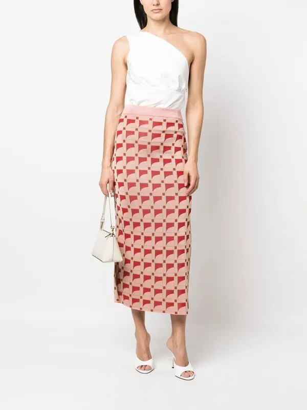 PAULA Long Jacquard Pencil Skirt - Pink
