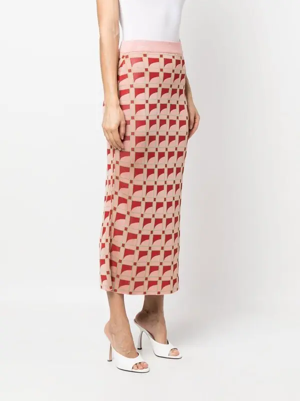 PAULA Long Jacquard Pencil Skirt - Pink
