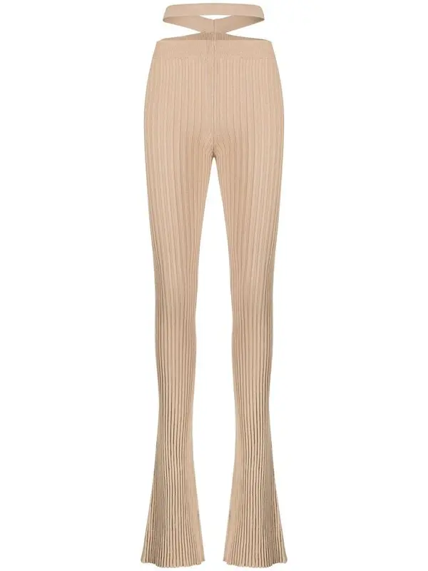 ANDREĀDAMO Ribbed Knit Cut-out Flared Trousers - Neutrals