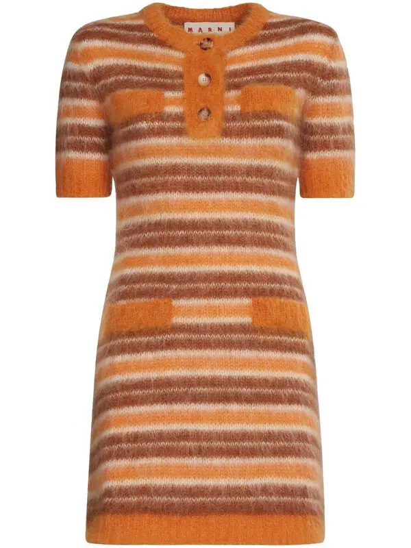 Marni Striped Mohair-blend Minidress - Orange