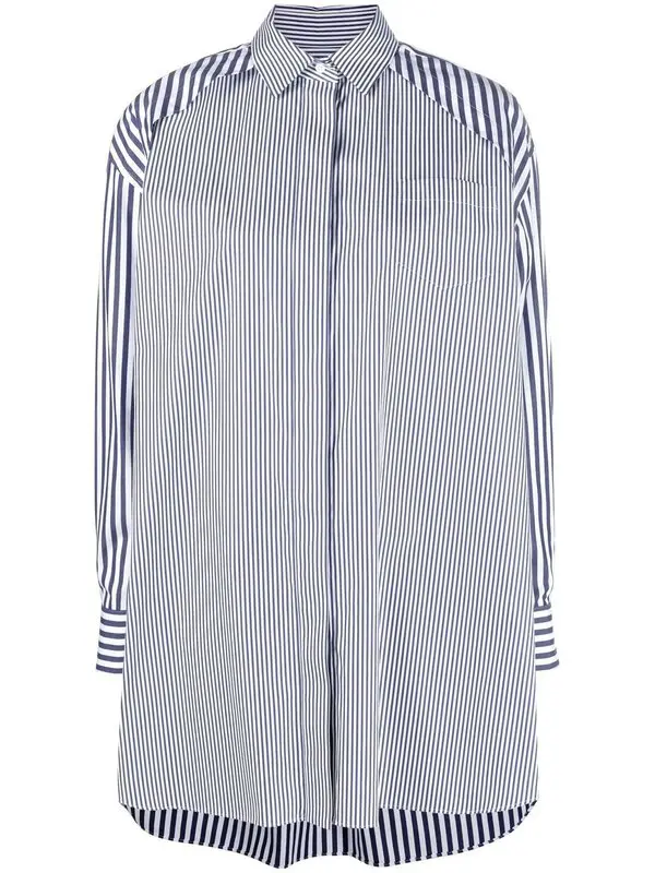 Sacai Stripe-print Shirt Dress - Blue