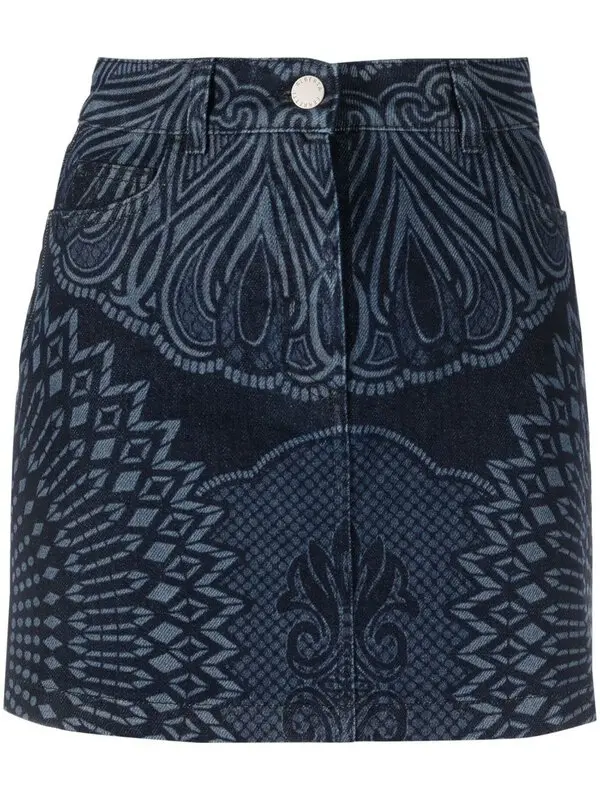 Alberta Ferretti Patterned Jacquard Denim Skirt - Blue