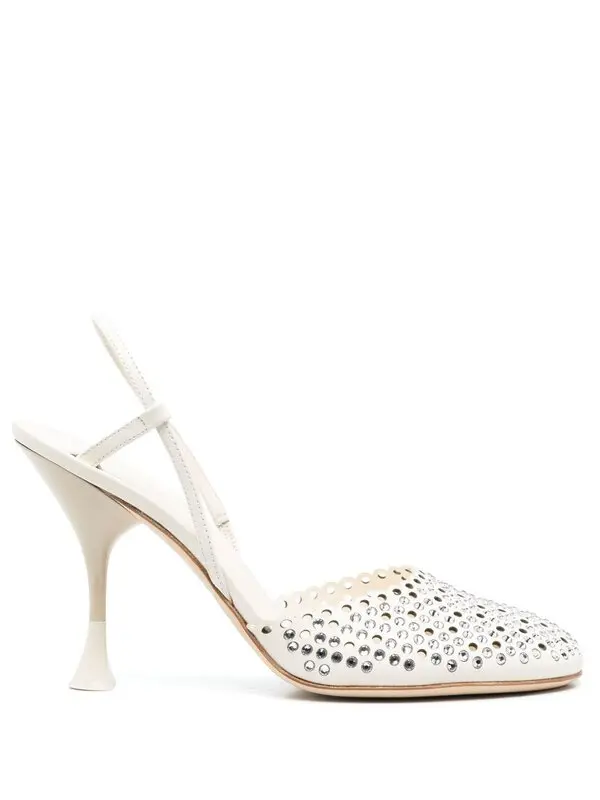 3JUIN 110mm Rhinestone Leather Pumps - Neutrals