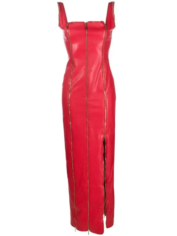 JEAN-LOUIS SABAJI Zip-detail Faux Leather Maxi Dress - Red