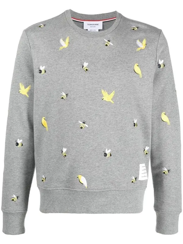 Thom Browne Embroidered Cotton Sweatshirt - Grey
