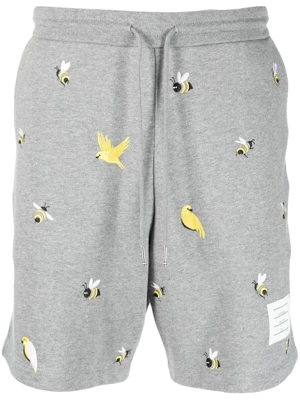 Thom Browne Cartoon-print Thigh-length Shorts - Grey