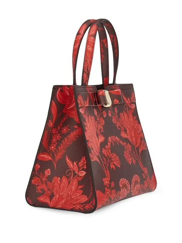 Ferragamo Vara Bow Floral-Print Leather Tote Bag In Brown - 30