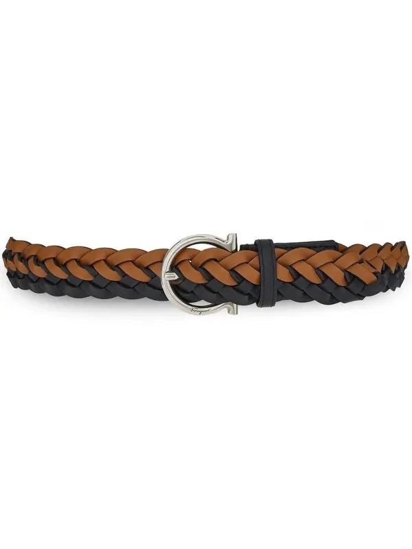 FERRAGAMO Gancini Braided Leather Belt - Brown