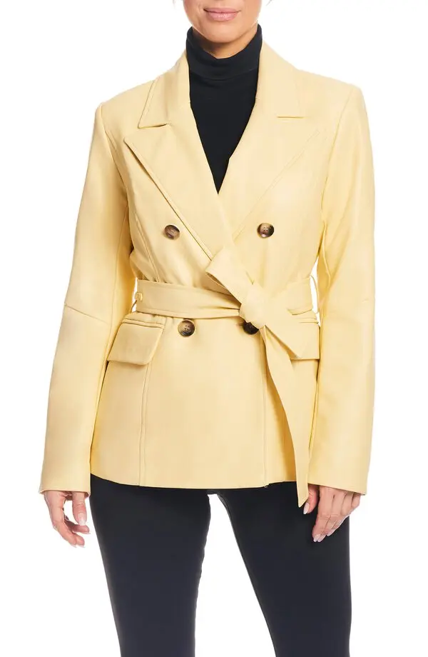 Sanctuary Belted Faux Leather Blazer - Pale Yellow