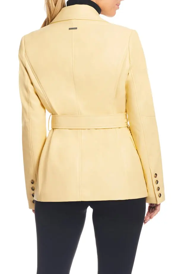 Sanctuary Belted Faux Leather Blazer - Pale Yellow