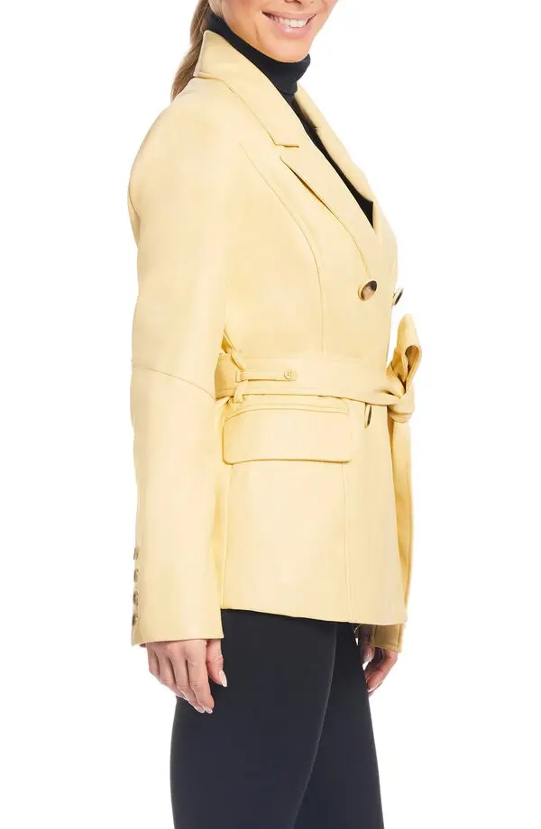 Sanctuary Belted Faux Leather Blazer - Pale Yellow