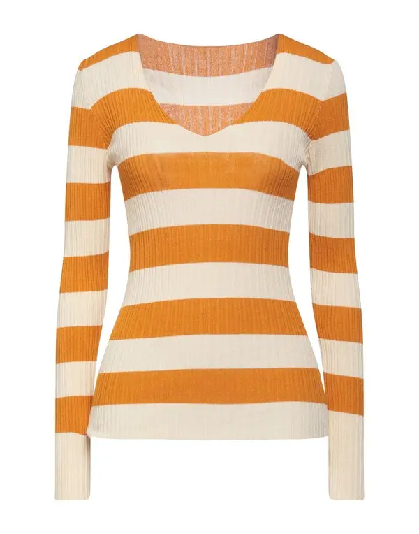 ROBERTO COLLINA Striped V-neck Sweater - Orange