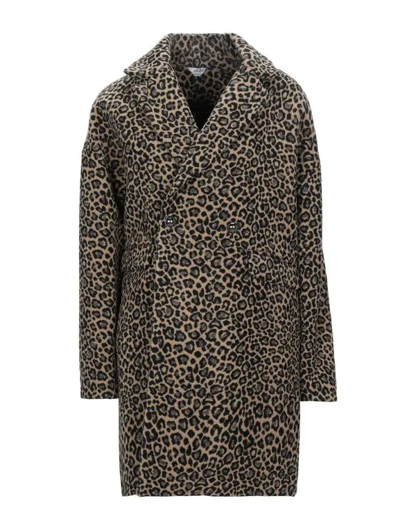 LIU •JO Felted Leopard-print Double-breasted Coat - Beige