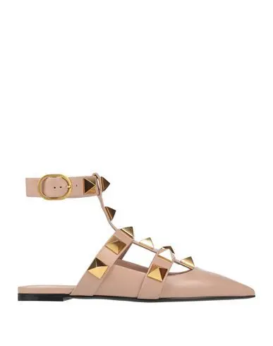 Valentino Garavani Leather Ballet Flats With Studs And Ankle Strap - Pink