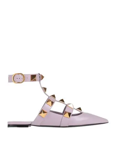Valentino Garavani Leather Ballet Flats With Studs And Ankle Strap - Purple