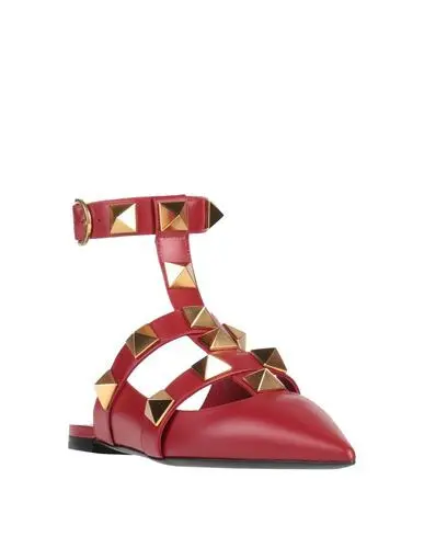 Valentino Garavani Leather Ballet Flats With Studs And Ankle Strap - Red