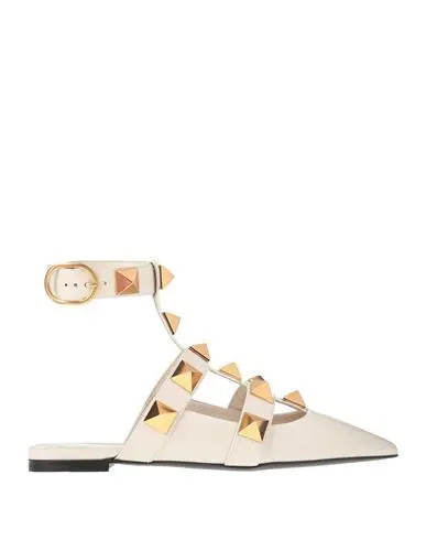 Valentino Garavani Leather Ballet Flats With Studs And Ankle Strap - White