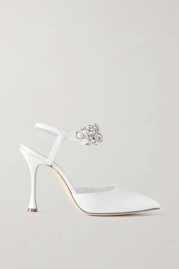 Manolo Blahnik Mabina 105 Crystal-embellished Satin Pumps