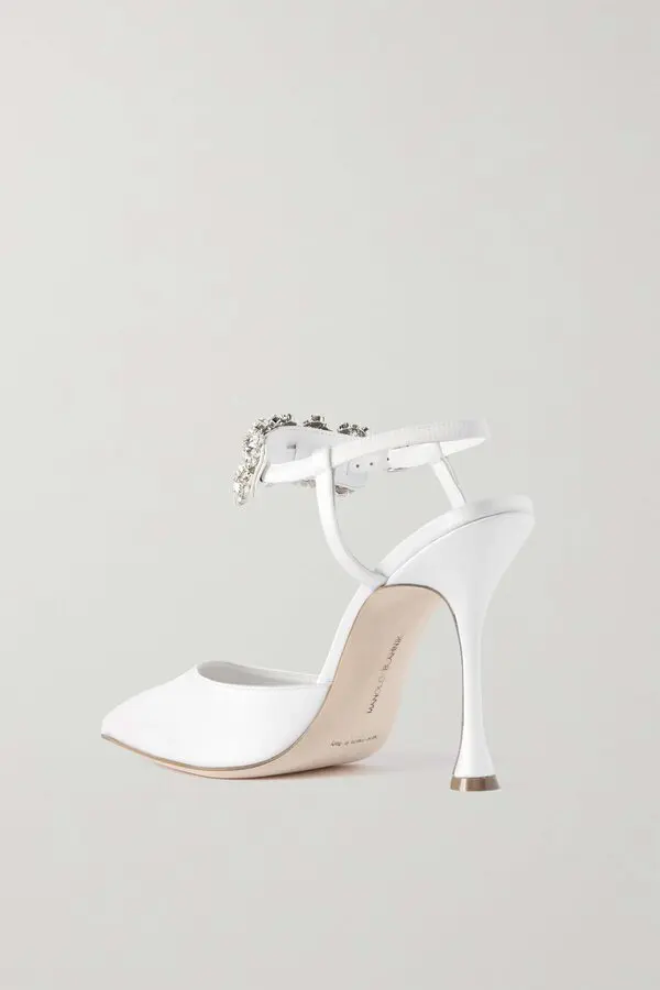 Manolo Blahnik Mabina 105 Crystal-embellished Satin Pumps