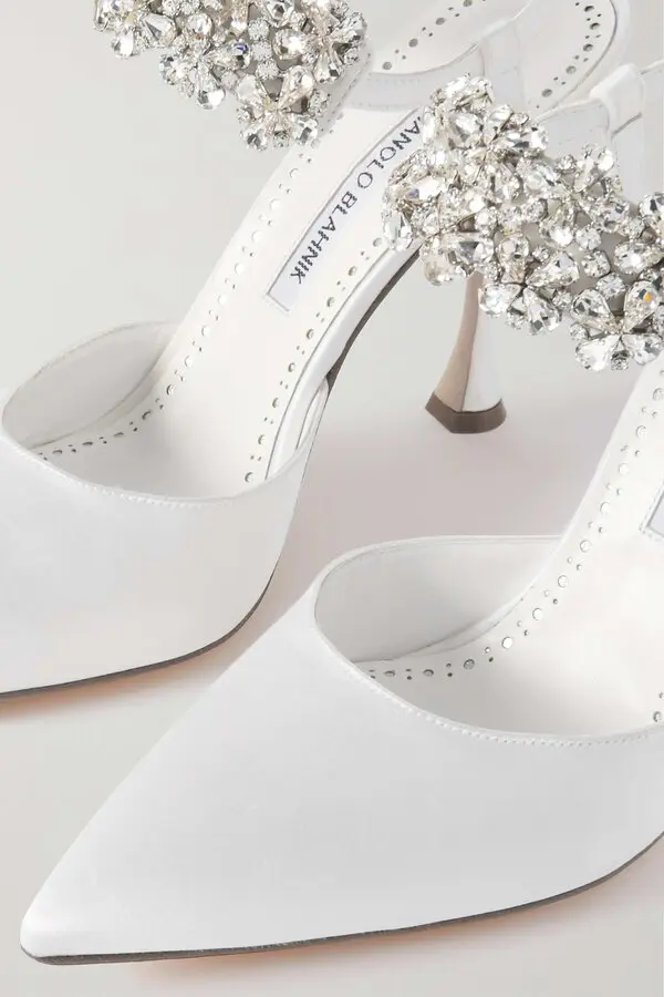 Manolo Blahnik Mabina 105 Crystal-embellished Satin Pumps