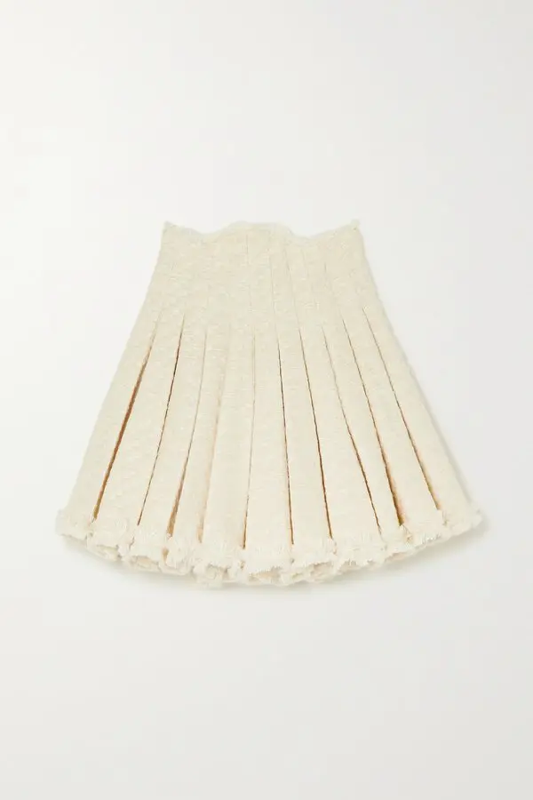 Balmain Frayed Pleated Cotton-blend Tweed Mini Skirt - Off-white