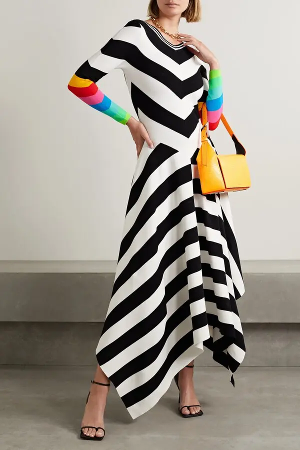 Christopher John Rogers Asymmetric Striped Stretch-Knit Maxi Dress In Black  - 50% Off | Editorialist