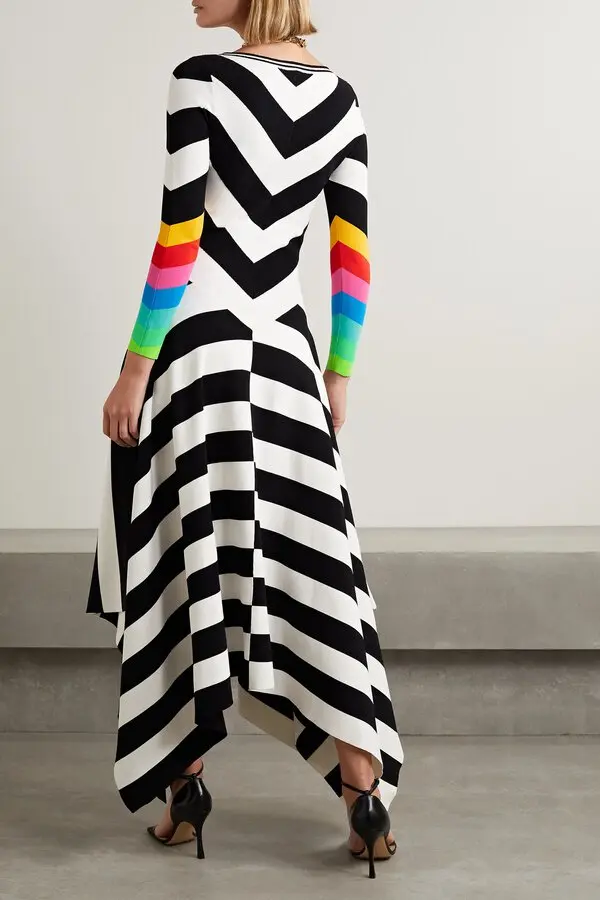 Christopher John Rogers Asymmetric Striped Stretch-Knit Maxi Dress In Black  - 50% Off | Editorialist